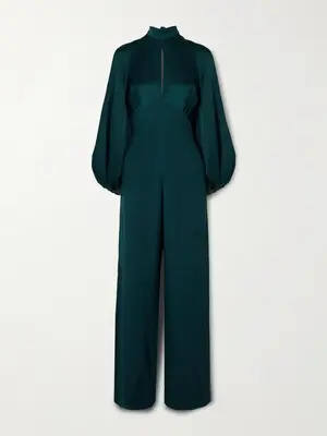 TALLER MARMO Huston Cutout Silk-satin And Crepe Jumpsuit - Green