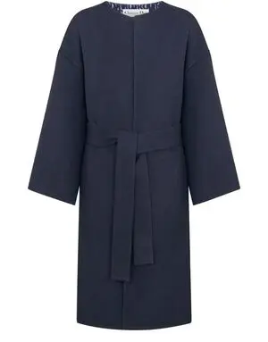 Dior Woll And Silk Coat With Belt - Blue