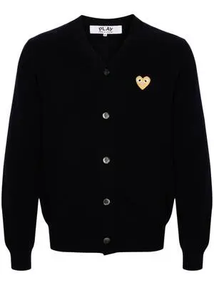 Play Comme Des Garcon V-neck Wool Cardigan - Blue