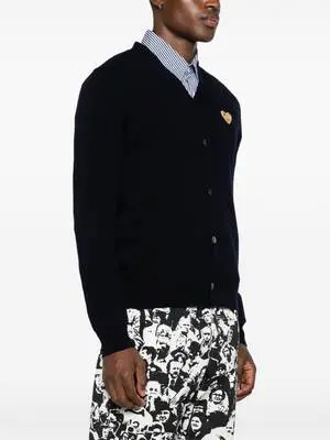 Play Comme Des Garcon V-neck Wool Cardigan - Blue