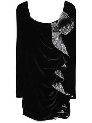 NISSA Sequin-detail Velvet Mini Dress - Black