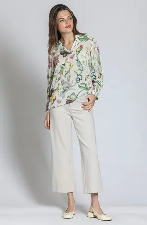 APNY Ponte Wide Leg Crop Trousers - Champagne