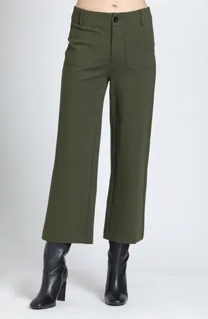 APNY Ponte Wide Leg Crop Trousers - Fennel