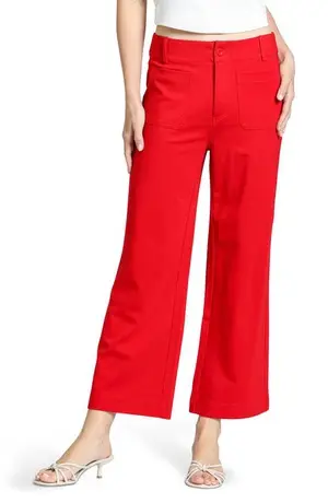 APNY Ponte Wide Leg Crop Trousers - Red