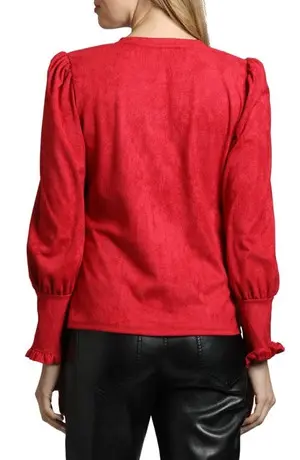 APNY Ruffle Faux Suede Button-up Shirt