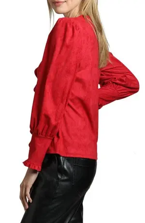 APNY Ruffle Faux Suede Button-up Shirt