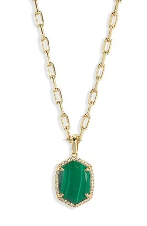 Kendra Scott Kendra Scott Daphne Pavé Frame Pendant Necklace Gold Green Malachite