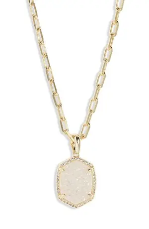 Kendra Scott Daphne Pavé Frame Pendant Necklace - Gold Iridescent Drusy