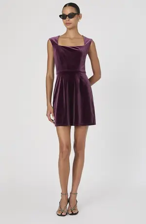 French Connection Square Neck Velvet Mini Dress - Burgundy Red