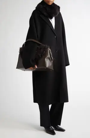 TOTEME T-lock Leather & Shearling Top Handle Bag - Bark