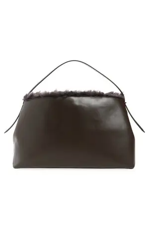 TOTEME T-lock Leather & Shearling Top Handle Bag - Bark