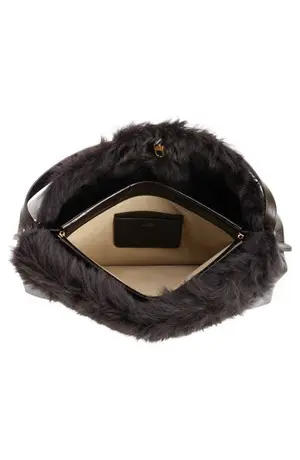 TOTEME T-lock Leather & Shearling Top Handle Bag - Bark