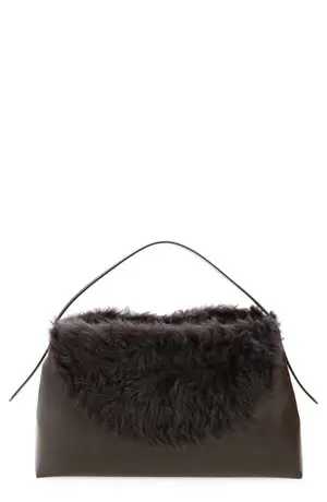TOTEME T-lock Leather & Shearling Top Handle Bag - Bark