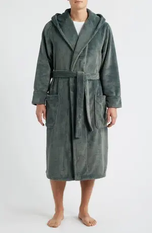 Nordstrom Fleece Hooded Robe - Green Balsam