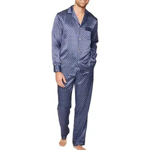 PETITE PLUME Medallion Mulberry Silk Pajamas - Navy