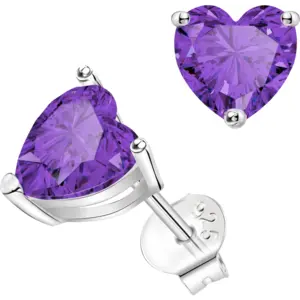 DONATELLO GIAN 925 Sterling Amethyst Heart Stud Earrings - Silver