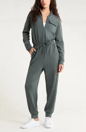 Zella Lift Off Long Sleeve Jumpsuit - Green Urban