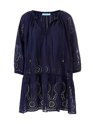 Melissa Odabash Ashley Eyelet Cotton Cover-up Minidress - Navy