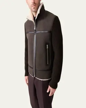 Mackage Jonathan Mixed-media Shearling Jacket - Coffee-nat