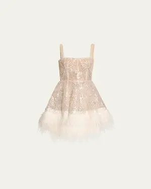 BRONX BANCO Bronx And Banco Mademoiselle Beaded Feather-trim Mini Dress - White