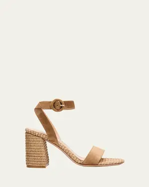 GIANVITO ROSSI Suede Raffia Sandals - Camel