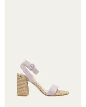 GIANVITO ROSSI Suede Raffia Sandals - Lilac