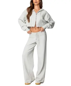 EDIKTED Russell Straight Leg Knit Pants - Light Gray