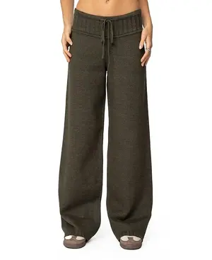 EDIKTED Russell Straight Leg Knit Pants - Olive