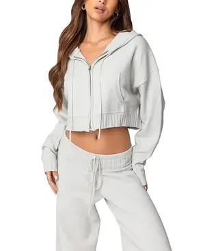EDIKTED Russell Knit Hooded Cardigan - Light Gray