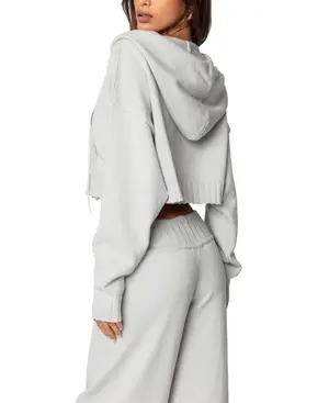 EDIKTED Russell Knit Hooded Cardigan - Light Gray