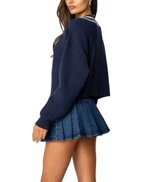 EDIKTED Lauryl V Neck Sweater - Navy