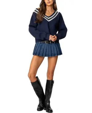 EDIKTED Lauryl V Neck Sweater - Navy