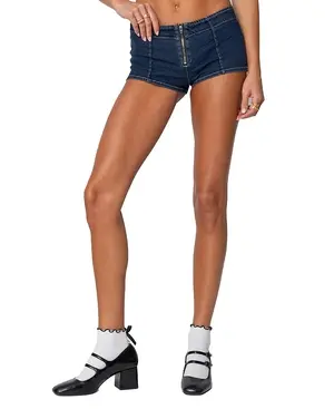 EDIKTED Zipped Up Denim Micro Shorts