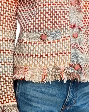Veronica Beard Sariyah Fringe Knit Jacket - Red Multi