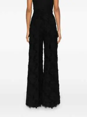 NISSA Patterned Jacquard Wide Leg Trousers - Black