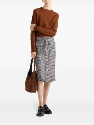 Prada Wool Checked Midi Skirt