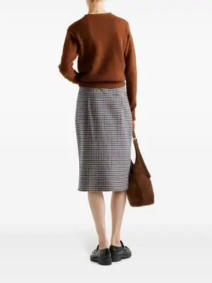 Prada Wool Checked Midi Skirt