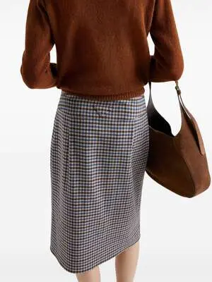 Prada Wool Checked Midi Skirt