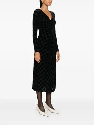 NISSA Polka-dot Velvet Midi Dress