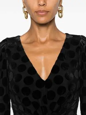 NISSA Polka-dot Velvet Midi Dress