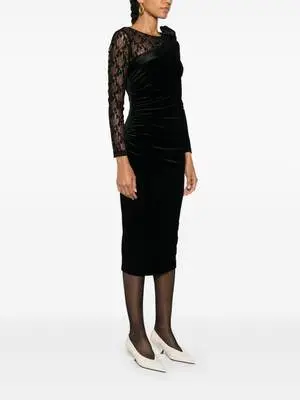 NISSA Lace-insert Velvet Midi Dress