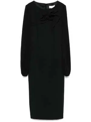 NISSA Floral Appliqué Midi Dress - Black