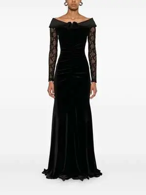 NISSA Lace Insert Velvet Maxi Dress