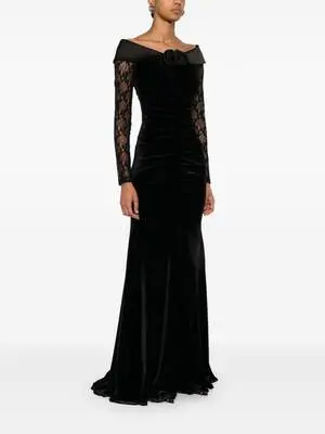 NISSA Lace Insert Velvet Maxi Dress