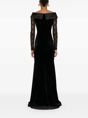 NISSA Lace Insert Velvet Maxi Dress