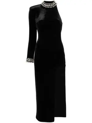 NISSA Crystal-embellished Velvet Midi Dress