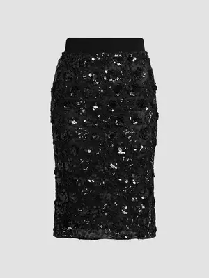 Dolce & Gabbana Floral Paillette Midi-skirt - Nero