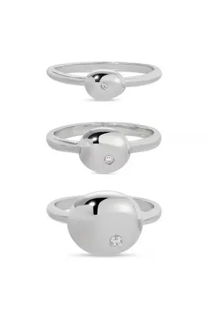 Ettika Set Of 3 Polished Rings - Rhodium