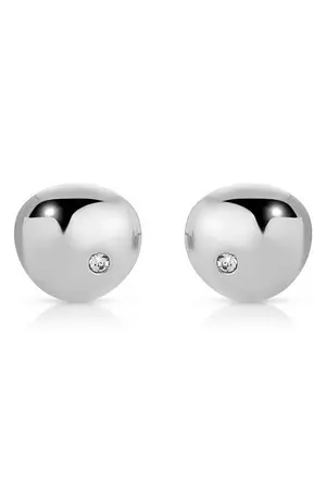 Ettika Polished Pebble Cubic Zirconia Stud Earrings - Rhodium