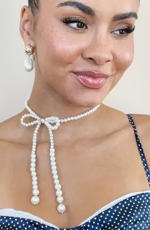 Ettika Faux Pearl Bow Choker Necklace
